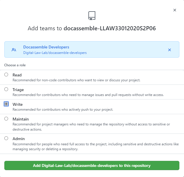 Provisioning a new Docassemble Repository | DLL Guides & Policies